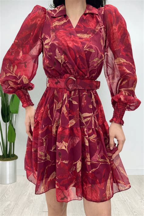 Şifon Kumaş Beli Lastikli Mini Elbise KIRMIZI