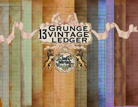 Vintage Grunge Ledger Printable Bundle Stained Rusty 13 Antique Colors