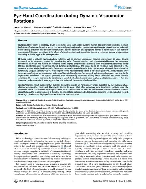 Pdf Eye Hand Coordination During Dynamic Visuomotor Rotation