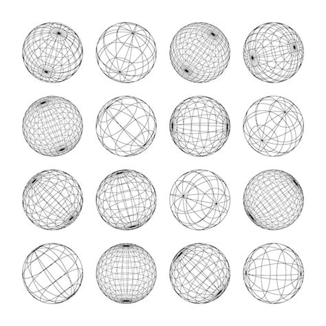 Premium Vector Wireframe Shapes Lined Sphere Perspective Mesh D Grid