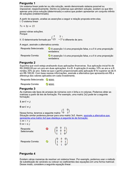 Álgebra Linear Computacional Atv2 Pdf Matriz Matemática Equações