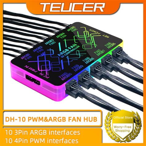 Teucer DH 10 ARGB Fan HUB 10 ชด 3Pin และ 4Pin พดลมขยายสายเคเบลอะแดปเตอรพดลม PC DIY อปกรณ