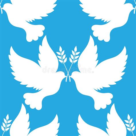 Seamless Pattern Of Silhouette Dove With An Olive Branch Stock Vector