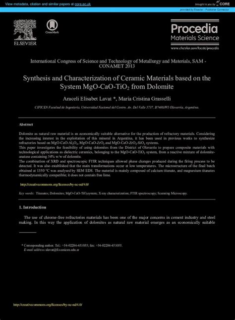Pdf Synthesis And Characterization Of Ceramic Materials Based On The