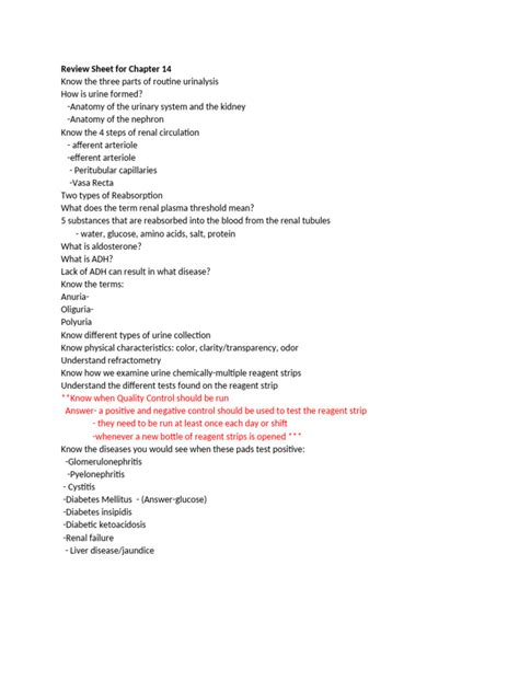 Urinalysis Review Sheet Pdf
