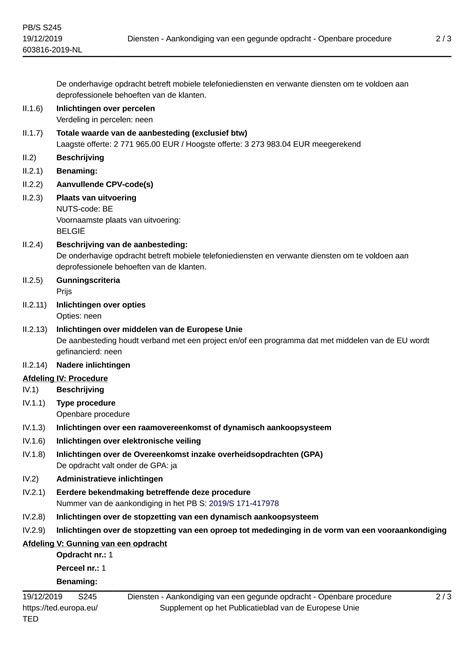 Proximus Wint Miljoenencontract Bij Overheid Pdf