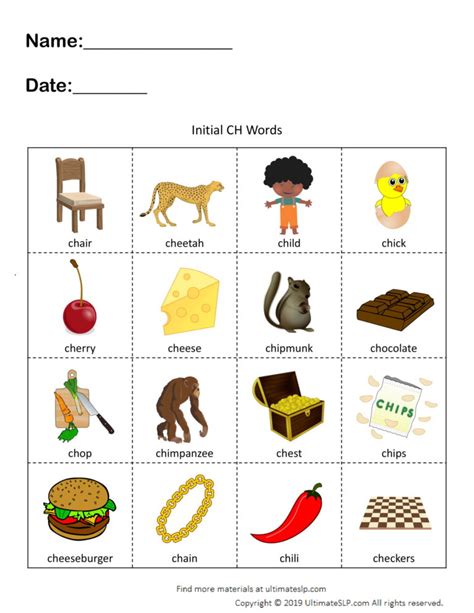 Initial CH Words Worksheet Ultimate SLP