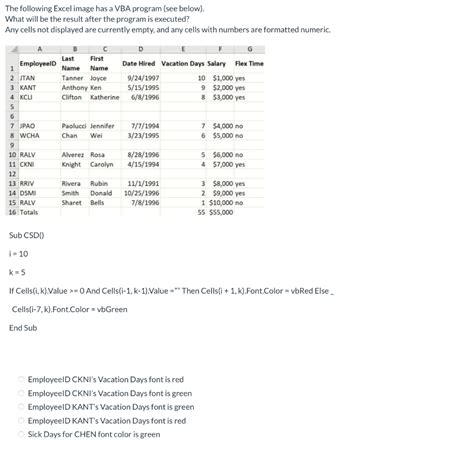 Solved The Following Excel Image Has A Vba Program See