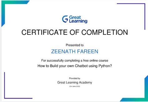 Finished How To Build Your Own Chatbot Using Python Course Zeenath