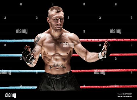 Mixed Martial Artist Posing In Boxing Ring Concept Of Mma Ufc Thai