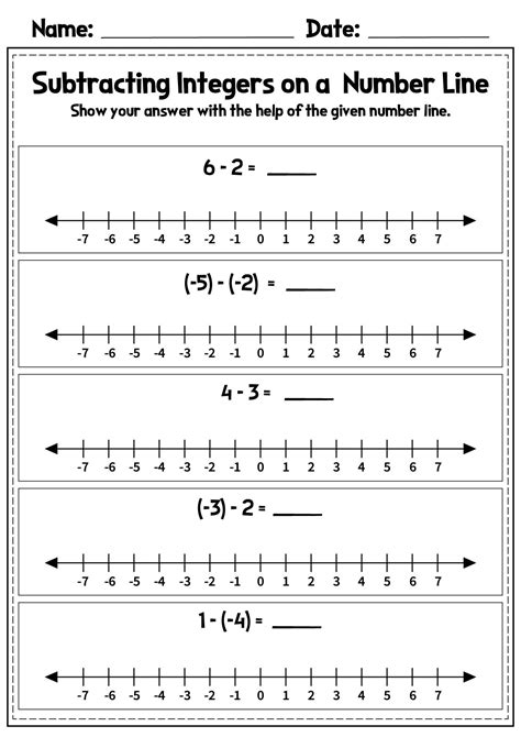 Integer Number Line Printable Integers Worksheet Negative Integers
