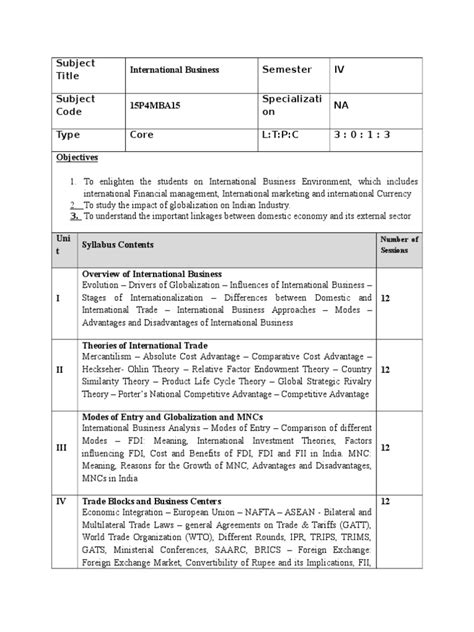 International Business Syllabus Pdf International Business