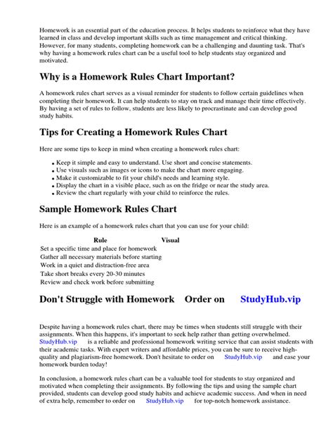 Homework Rules Chart Pdf Homework Teachers