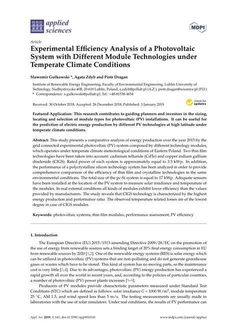 Pdf Experimental Efficiency Analysis Of A Photovoltaic System With Different Module