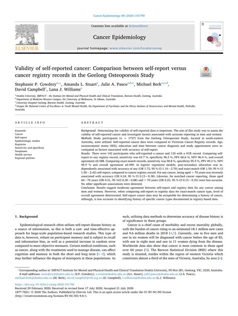 Pdf Validity Of Self Reported Cancer Comparison Between Self Report Versus Cancer Registry