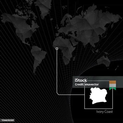 黒い世界地図上のコートジボワールコートジボワールの地図と旗 アフリカのベクターアート素材や画像を多数ご用意 アフリカ