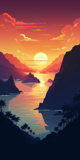 Premium Photo Sunset Ocean Vector Illustration Enigmatic Tropics With