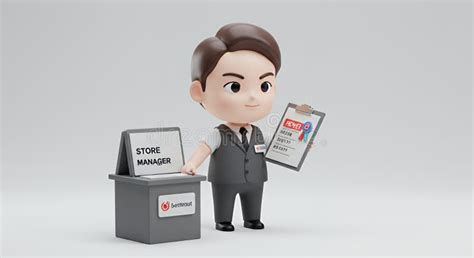 Chibi Korean Male Store Manager 3d Render Isolated On White Background Stock Illustration