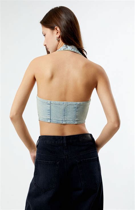Pacsun Denim Halter Corset Vest Pacsun