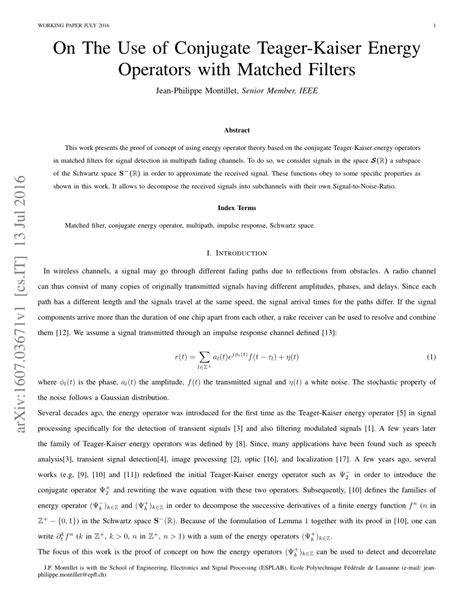 Pdf On The Use Of Conjugate Teager Kaiser Energy Operators With Matched Filters