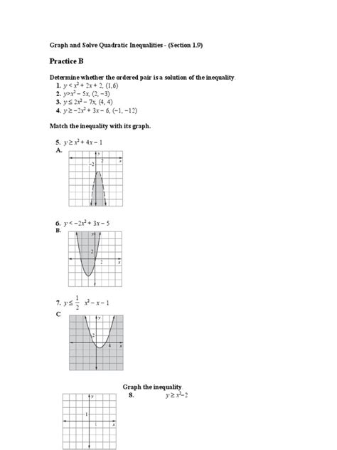 415 Graph And Solve Quadratic Inequalities Practice B Pdf