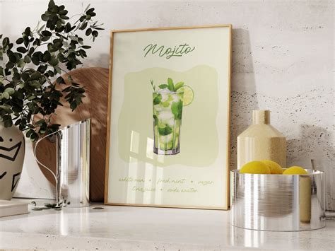 Watercolor Mojito Print Mojito Wall Art Mojito Poster Trendy Bar Print