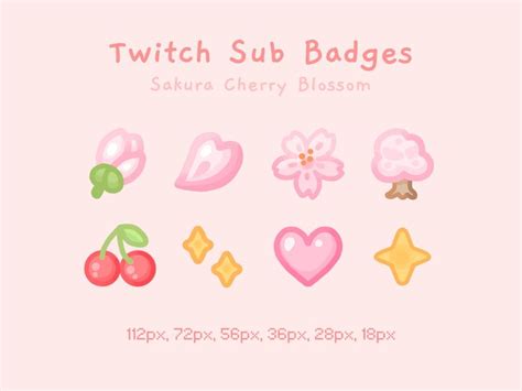 Cute Sakura Cherry Blossom Sub Badges Emotes For Twitch Streaming