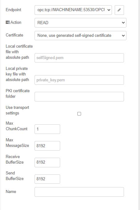 Invalid Endpoint Parameters When Using Node Red Contrib Opcua General