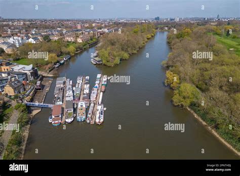 Aerial View Of Isleworth Ait On The River Thames In Richmond Upon