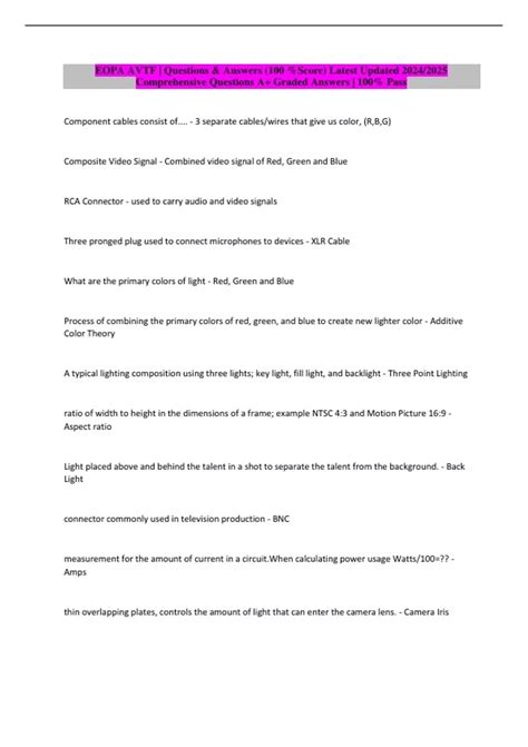 Eopa Avtf Questions And Answers 100 Score Latest Updated 2024 2025 Comprehensive Questions A