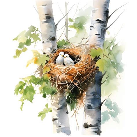 Premium Photo There Are Two Birds Sitting In A Nest On A Tree Generative Ai