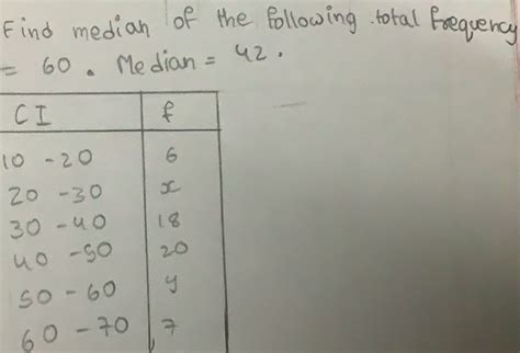 Find Median Of The Following Total Frequency 60 Median 42 Begin{ta