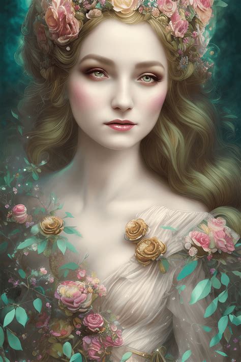 Whimsical Portrait Of A Beautiful Vintage Woman In A Beautiful