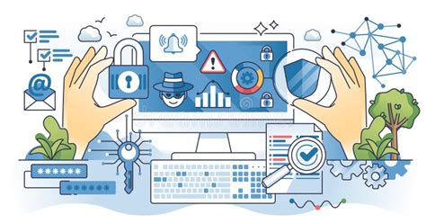 Cybersecurity Dictionary And Network Security Terms Outline Hands Concept Stock Vector