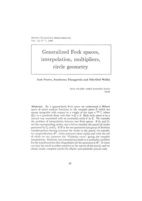 Pdf Generalised Fock Spaces Abstract Interpolation Multipliers Circle Geometry