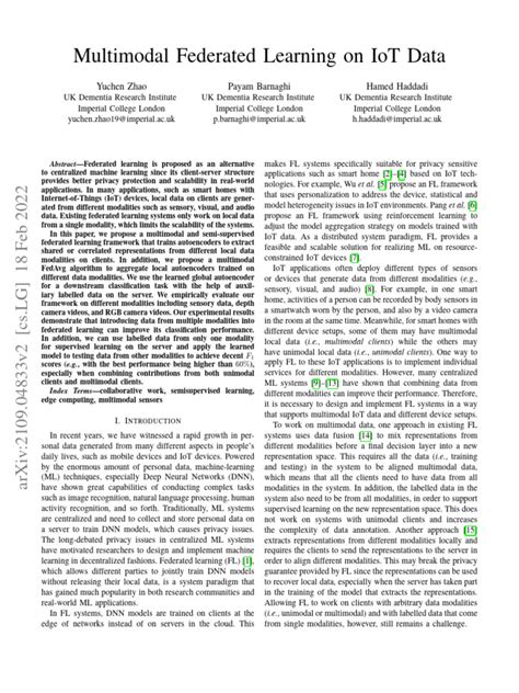 Multimodal Federated Learning On Iot Data Yuchen Zhao Payam Barnaghi Hamed Haddadi Pdf