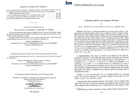 Pdf J Subspace Lattices And Subspace M Bases