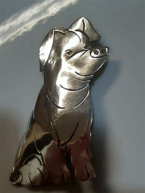 Vtg Navajo Cecil Perry Sterling Silver Smiling Pig Fi Gem