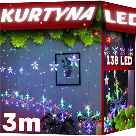 Girlanda kurtyna ŚWIETLNA z gwiazdkami LED LAMPKI płatki śniegu wiszące RGB ERLI pl