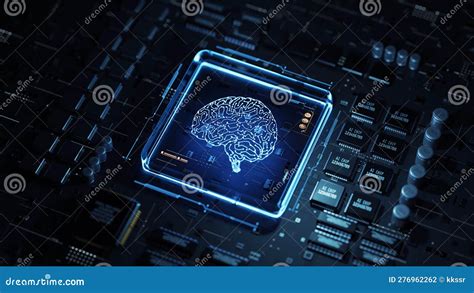 Cpu On Main Board With Digital Circuit Human Brain Shape And Sci Fi
