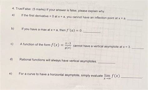 Solved 4 True False 5 Marks If Your Answer Is False Chegg