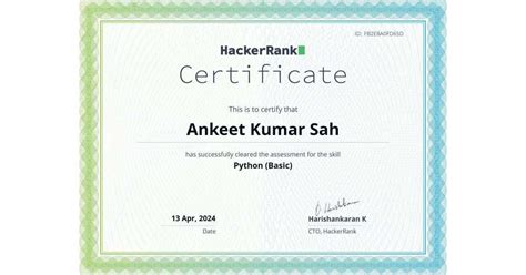 Ankeet Kumar Sah On Linkedin Hackerrank Skill Certificate