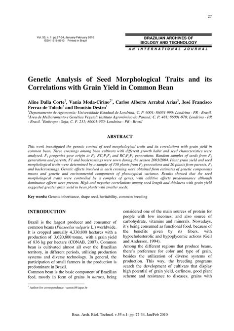 Pdf Genetic Analysis Of Seed Morphological Traits And Its