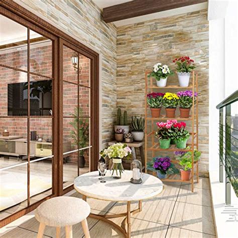 Tooca Bamboo Ladder Shelf 4 Tier Plant Bamboo Stand Furniture Indoor