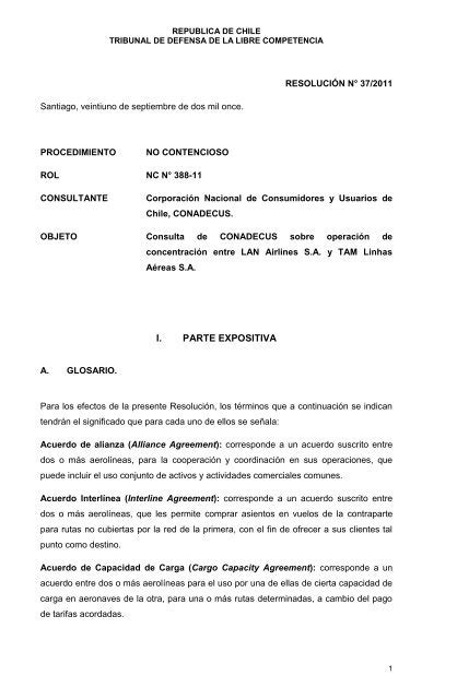 I Parte Expositiva Tribunal De Defensa De La Libre Competencia