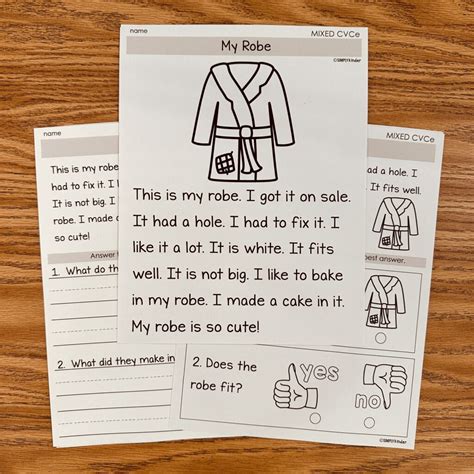 Reading Fluency And Comprehension Passages Mixed Cvce My Robe Simply Kinder Printable Membership