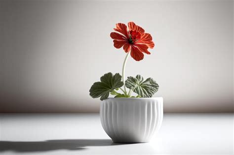 Premium Ai Image A Red Flower In A White Pot With A Green Stem And A