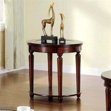 Red Barrel Studio Transitional 1Pc End Table Dark Cherry Open Bottom Shelf Beveled Glass Top