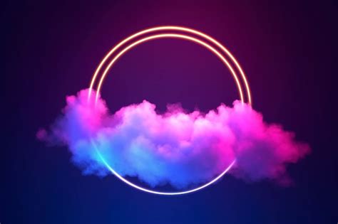 Premium AI Image D Render Abstract Cloud Illuminated With Neon Light Ring On Dark Night Sky
