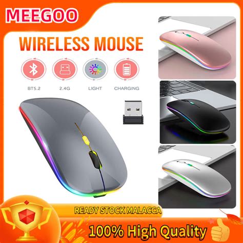 Wireless Mouse 2 4ghz Bluetooth Rechargeable Mouse Silent Led Backlit